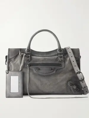 Balenciaga Le City Medium Embellished Suede Shoulder Bag - Gray