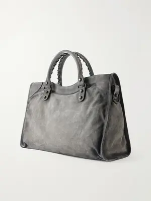 Balenciaga Le City Medium Embellished Suede Shoulder Bag - Gray