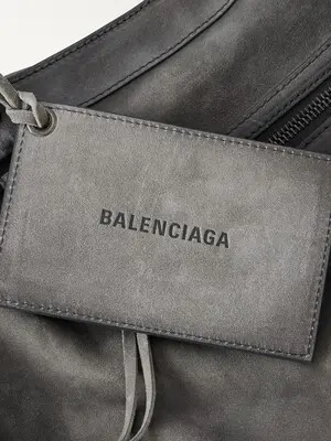 Balenciaga Le City Medium Embellished Suede Shoulder Bag - Gray