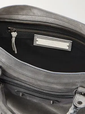 Balenciaga Le City Medium Embellished Suede Shoulder Bag - Gray