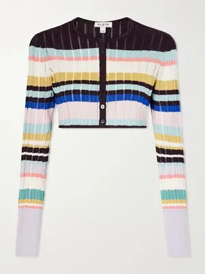 Alaïa Cropped Striped Ribbed-knit Cardigan - Multi