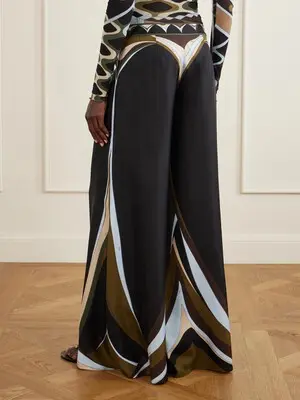 Emilio Pucci Printed Silk-twill Wide-leg Pants - Black
