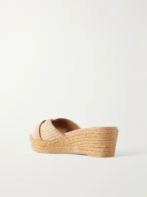 JIMMY CHOO Leda 50 Leather-trimmed Raffia Platform Espadrilles