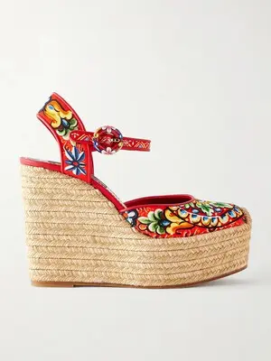Dolce & Gabbana Carretto" Print Canvas Platform Wedge Sandals - Multi