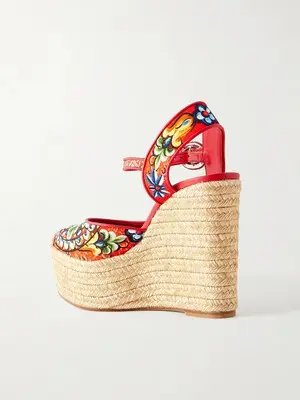 Dolce & Gabbana Carretto" Print Canvas Platform Wedge Sandals