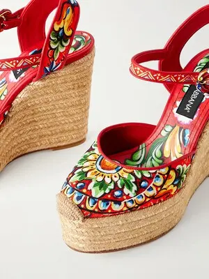 Dolce & Gabbana Carretto" Print Canvas Platform Wedge Sandals