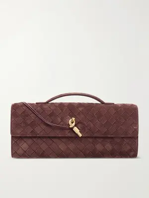 Bottega Veneta Andiamo Long Intrecciato Suede Clutch - Brown