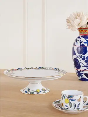 La DoubleJ Gold-plated Painted Porcelain Cake Stand - Multi