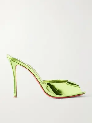 CHRISTIAN LOUBOUTIN Me Dolly 100 Metallic Leather Mules - Green