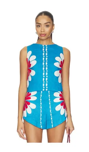 CALA DE LA CRUZ Sleeveless Printed Top - Blue