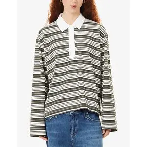 Rag & Bone Kelly Striped Cotton Polo Top - Greenmult