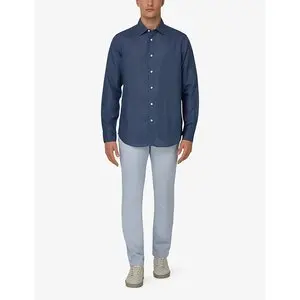 Boggi Milano Long-sleeve Regular-fit Linen-blend Shirt - Blue