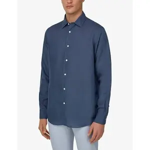 Boggi Milano Long-sleeve Regular-fit Linen-blend Shirt - Blue