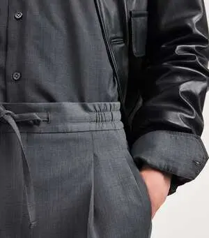 LARDINI Virgin Wool Drawstring Straight Trousers