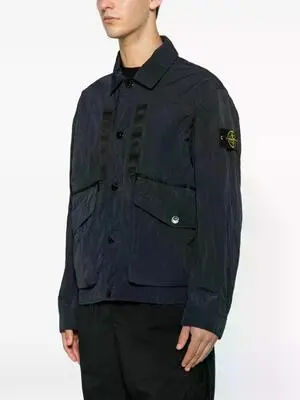 Stone Island Logo Patch Crinkled Jacket - Blue