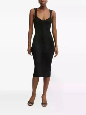 FRACOMINA Ribbed Knit Sweetheart Neck Sleeveless Midi Dress