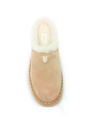 Prada Platform Shearling-trimmed Suede Slip-on Sandals - Neutrals