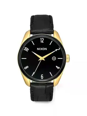 Nixon 39mm Watch With Dial And Leather Strap - Black