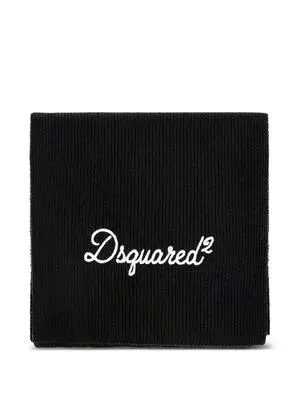 Dsquared2 Logo-embroidered Ribbed-knit Scarf - Black