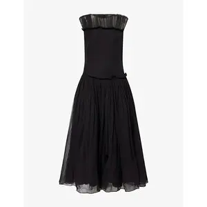 ABADIA Sera Plissé-pleated Silk Midi Dress