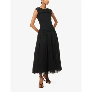 ABADIA Sera Plissé-pleated Silk Midi Dress