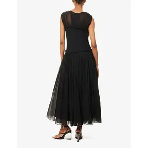 ABADIA Sera Plissé-pleated Silk Midi Dress