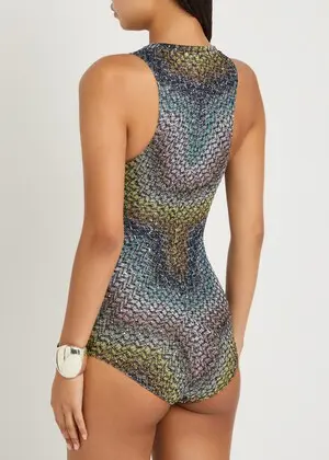 Missoni Zigzag Metallic-knit Plunge V-neck Swimsuit - Multicoloured