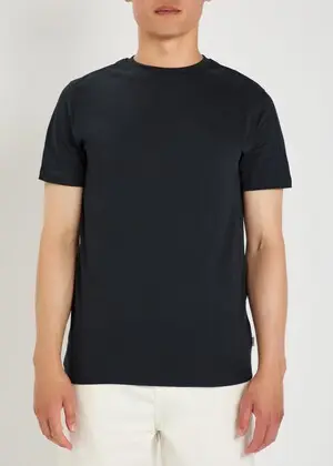LES DEUX Flower Printed Cotton T-shirt - Navy