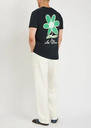 LES DEUX Flower Printed Cotton T-shirt - Navy