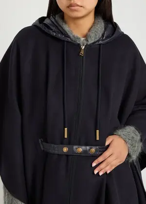 Moncler Hooded Belted Wool-blend Cape Coat - Navy