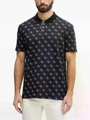 Guess 4g Monogram-print Short-sleeve Polo Shirt - Blue