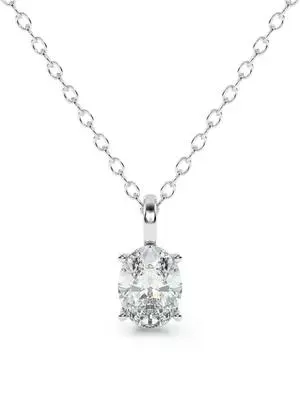 Diamond Essentials Oval-cut Laboratory-grown Diamond Solitaire Pendant Necklace - Silver