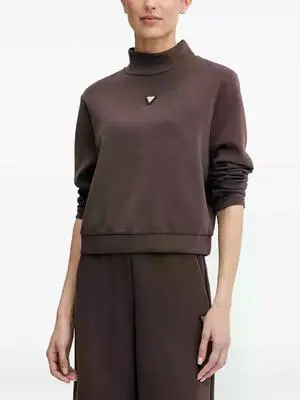 Guess Logo Plaque High Neck Sweatshirt - Brown