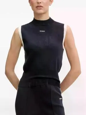 Guess Logo Print High Neck Sleeveless Top - Blue