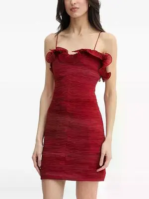 Guess Ruffled-trim Ruched Mini Dress - Red