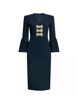 Jenny Packham Embellished Bow Bell-sleeve Midi Dress - Blue