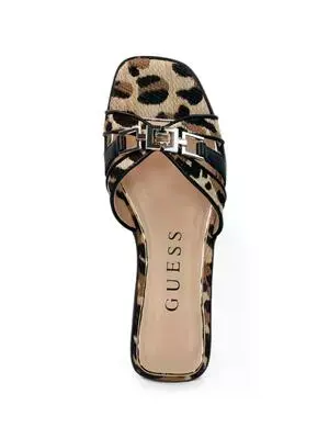 Guess Leopard-print Logo-plaque Flat Slides - Neutrals