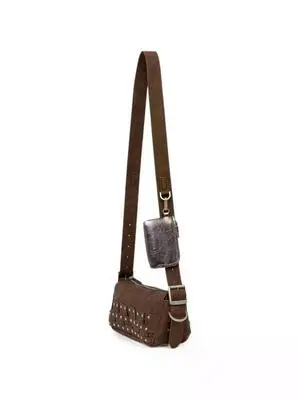 Desigual Embossed Studded Shoulder Bag With Detachable Pouch