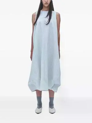 MULLER OF YOSHIOKUBO Stripe Print Balloon Silhouette Midi Dress - Blue