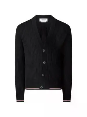 Thom Browne Rib-stitch Cardigan With Rwb Stripe Trim - Black