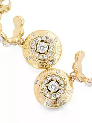 Guess Crystal-embellished Logo-pendant Hoop Earrings - Gold