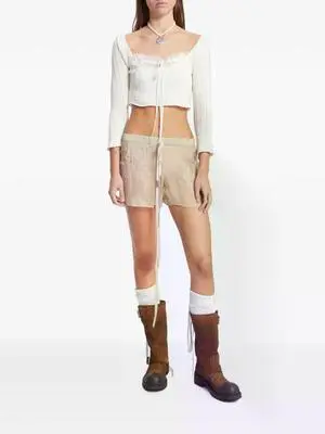 ANN DEMEULEMEESTER Embroidered Silk-voile Shorts - Neutrals