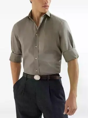 Brunello Cucinelli Garment-dyed Twill Shirt With Spread Collar
