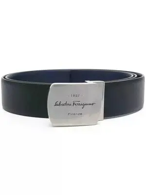 FERRAGAMO Logo Buckle Leather Belt - Black