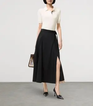 Burberry Wool Belted Midi Skirt