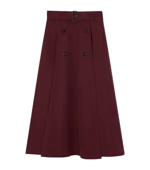 Burberry Gabardine Midi Skirt With Belt - Red