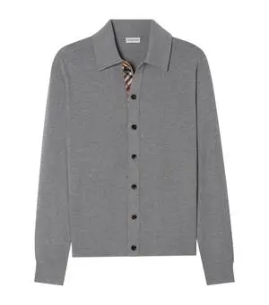 Burberry Wool Cardigan With Check Trim