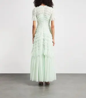 NEEDLE & THREAD Ruffled Tulle Maxi Dress - Blue