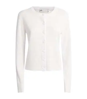 Tory Burch Pointelle Knit Monogram Cardigan - White