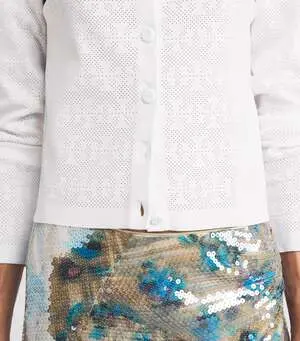 Tory Burch Pointelle Knit Monogram Cardigan